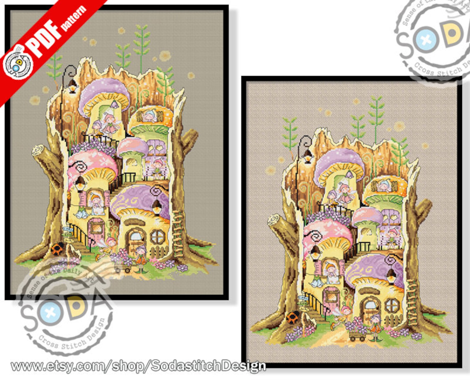 Cross Stitch Pattern Pdf Fairy Mushroom Village Sprite Counted - Etsy
