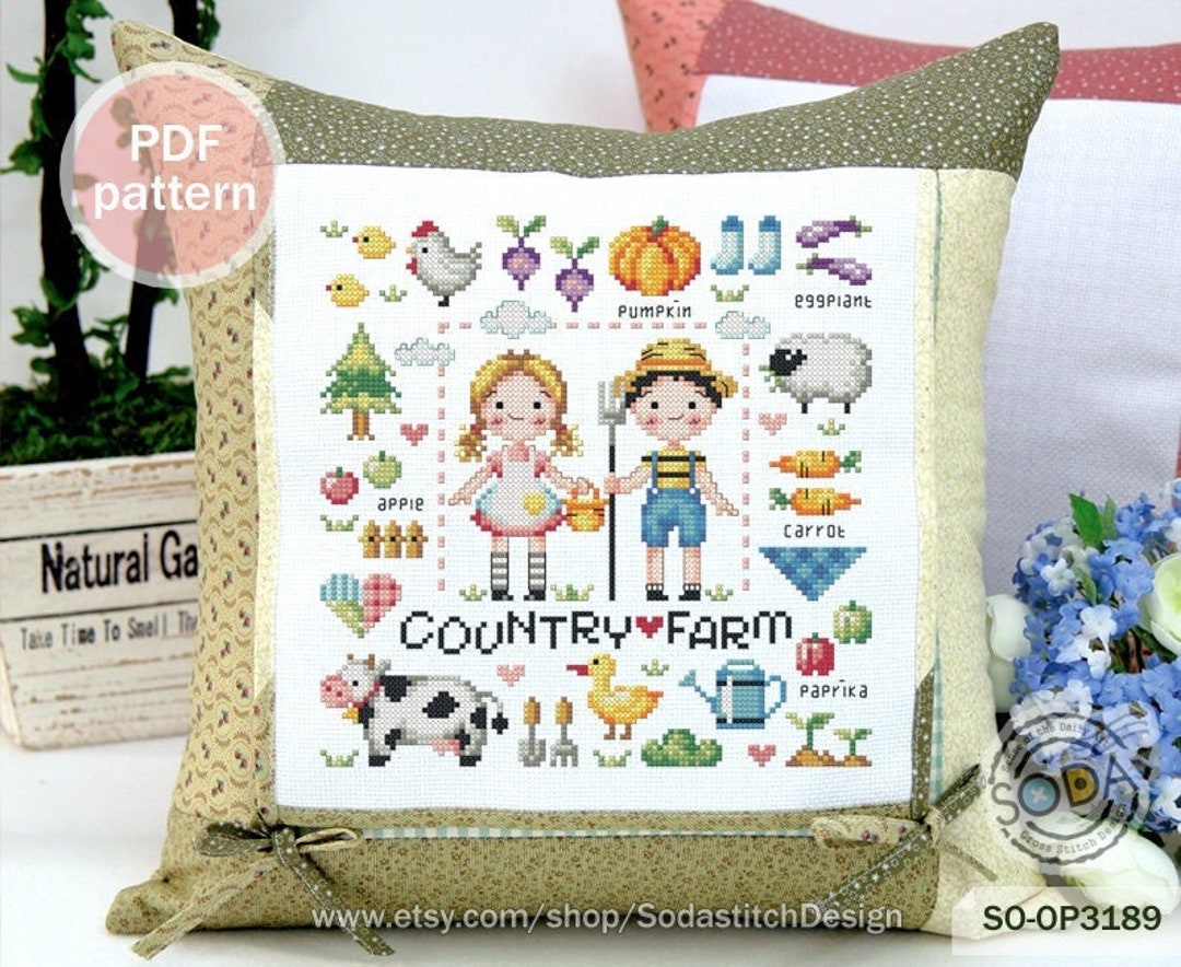 Country Farm Cross Stitch Pattern,cute Farmer Animal Sampler Grid ...