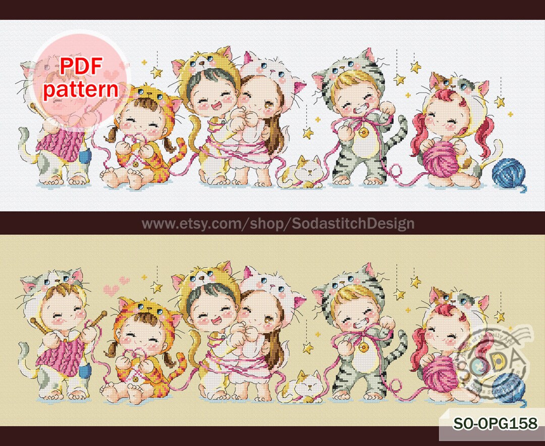 Cross Stitch Pattern,kitten Kitty Cute Animal Crochet Craft Modern ...