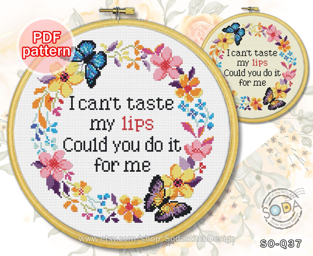 Cross Stitch Pattern Pdf 'I Can't Taste My Lips Could You Do It for Me ...