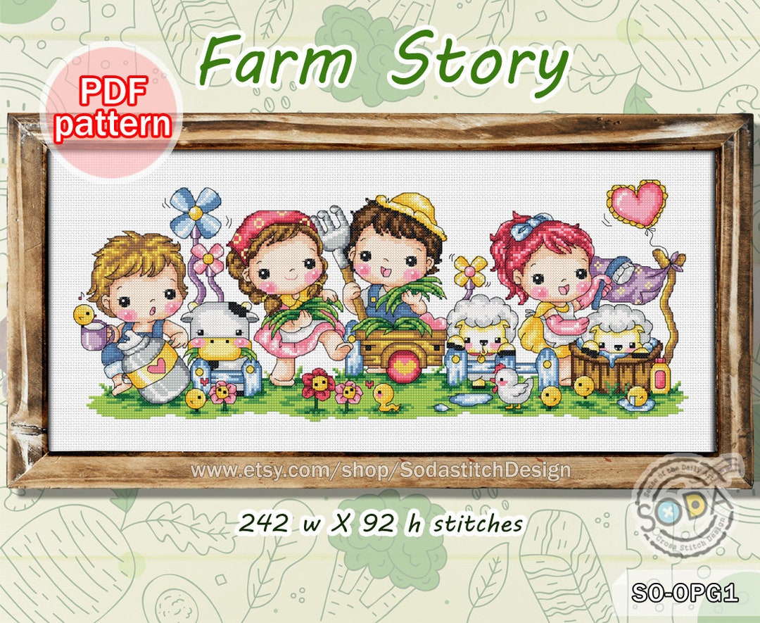 Cross Stitch PDF Pattern Country Farm Milk Cow Dairy Cattle Kids Modern ...