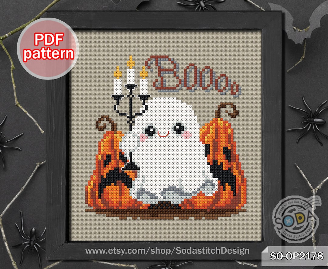Cross Stitch Pattern Pdf Halloween Ghost Pumpkin Boo Fun Cute Modern ...