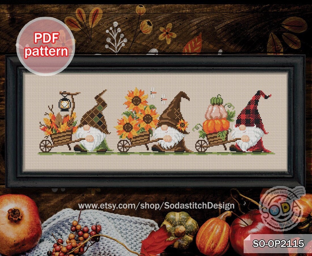 Cross Stitch Pattern Pdf Gnome Autumn Fall Pumpkin Sunflower Fairy ...