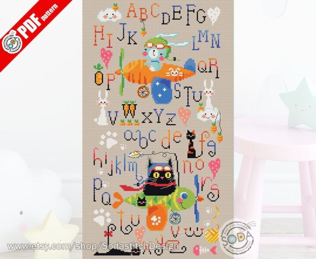 Alphabet Learning Cross Stitch Pattern Pdf for Baby Children Room Decor ...