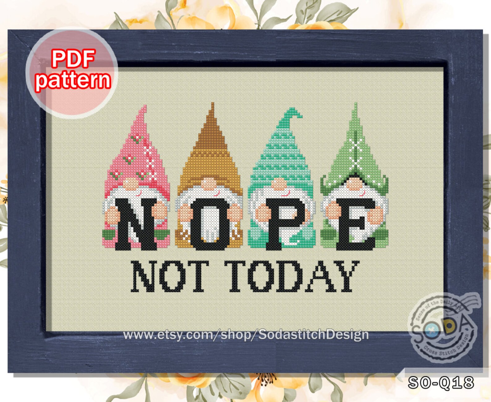 Cross Stitch Pattern Pdf 'nope Not Today' Gnome Fairy - Etsy