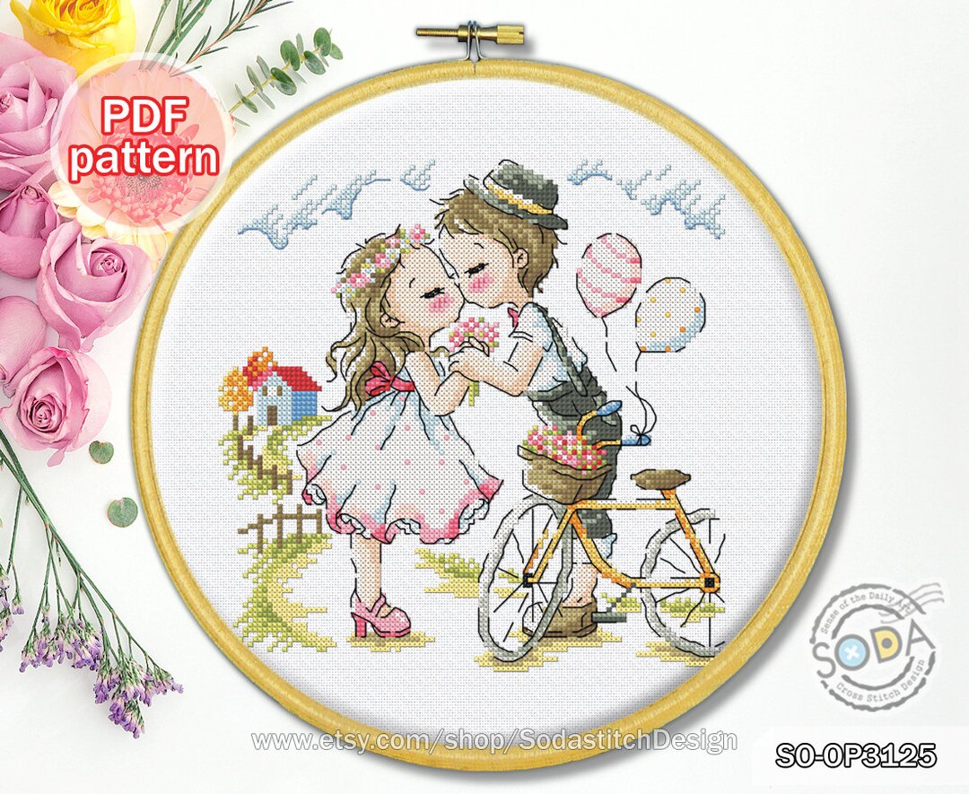 Cross Stitch Pattern Pdf Cute Lover Couple Modern Instant Download ...
