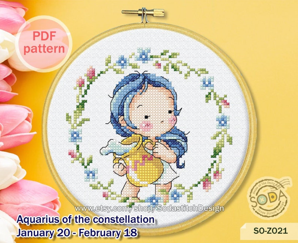 Constellation Zodiac Cross Stitch Pattern January February | Etsy