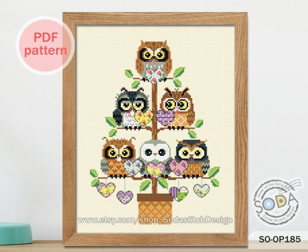 Cross Stitch Pattern Pdf Owl Tree Animal Digital Chart Grid Scheme ...