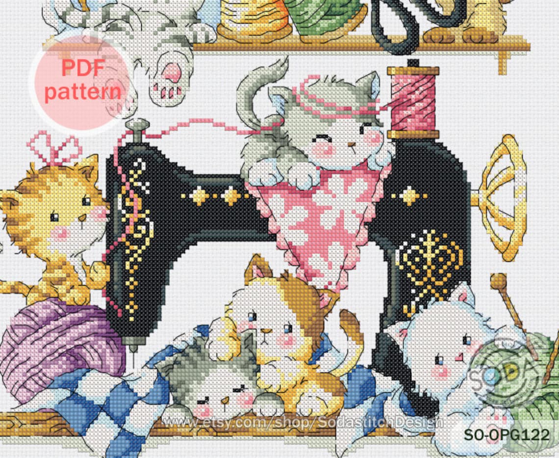 Cross Stitch Pattern Pdf Kitten Cat Kitty Cute Animal Modern | Etsy Canada