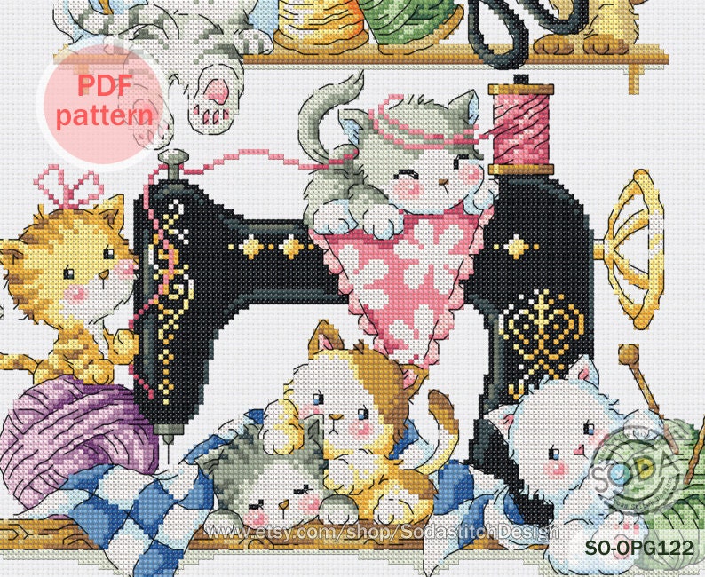 Cross Stitch Pattern Pdf Kitten Cat Kitty Cute Animal Modern - Etsy