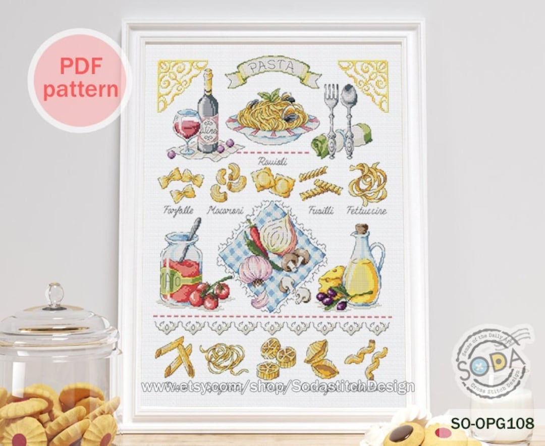 Cross Stitch Pattern Pdf Kitchen Dining Room Decor Macaroni Onion ...