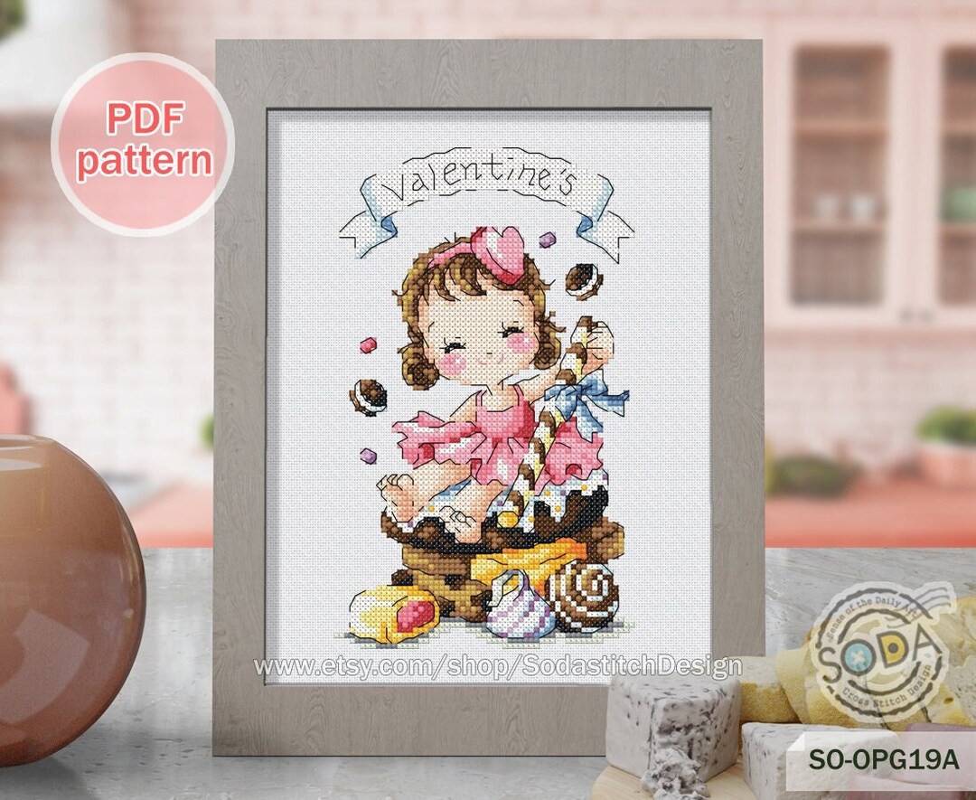 Valentine Cross Stitch Pattern,anniversary Gift Ornament Chocolate Love ...