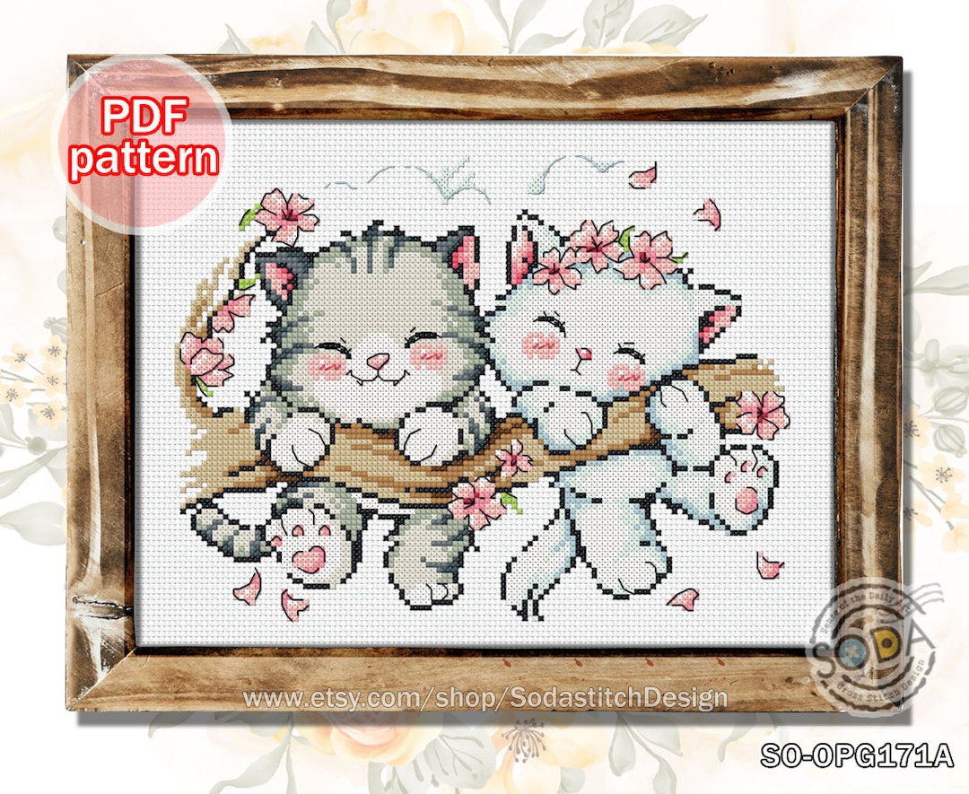 Cross Stitch Pattern Pdf Cat Kitten Kitty Cute Animal Modern,so-opg171a ...