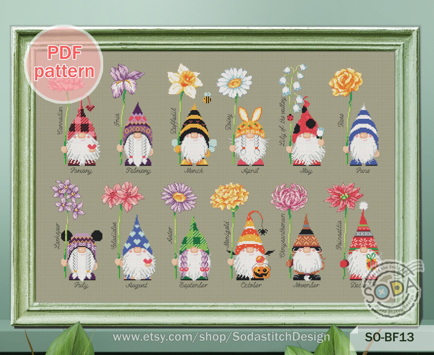 Cross Stitch Pattern Pdf 12 Month Gnome Fairy Elf Modern, SO-BF13 ...
