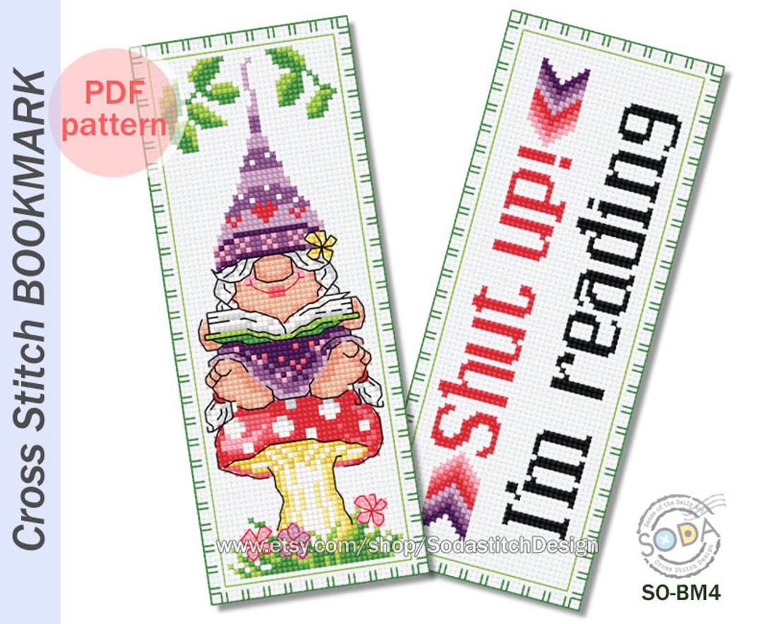 Bookmark Gnome Cross Stitch Pattern Pdf Reading Elf Fairy Pixie Funny ...