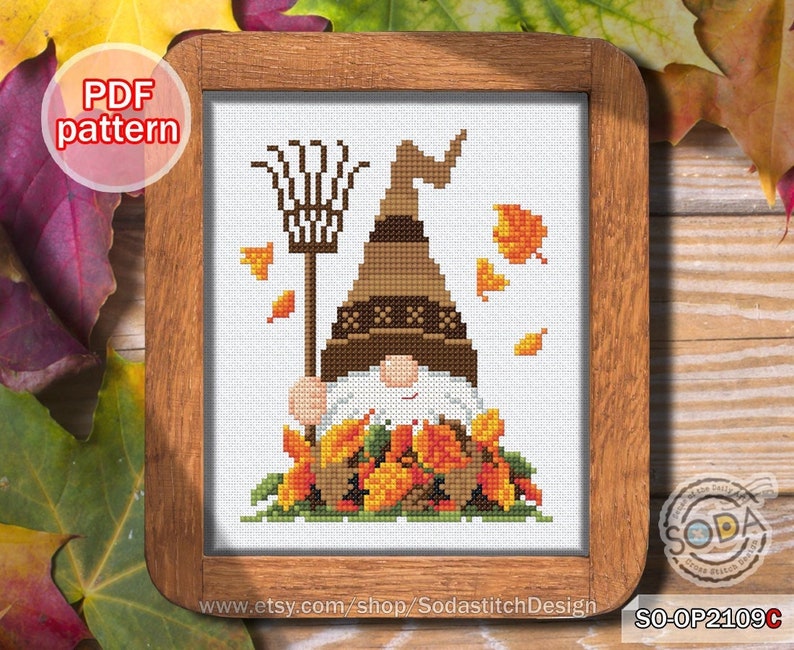 Cross Stitch Pattern Pdf Gnome Autumn Fall Elf Fairy Modern, SO-OP2109C ...