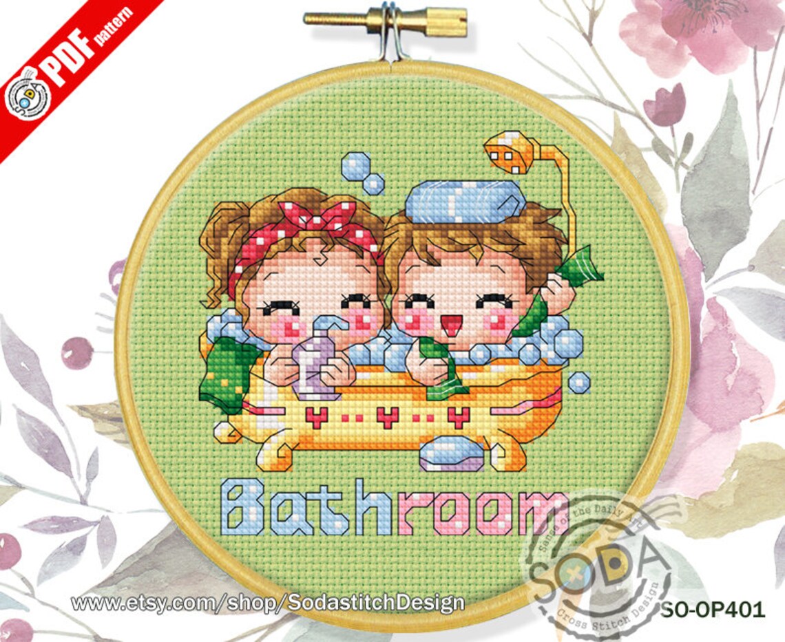 Bath Room Cross Stitch Patterncross Stitch Chartcounted - Etsy