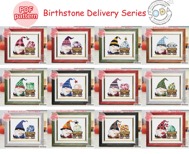 SEPTEMBER Birthstone Delivery Gnome Sapphire Cross Stitch Pattern Pdf Fairy Elf Pixie Sprite ,SO ...
