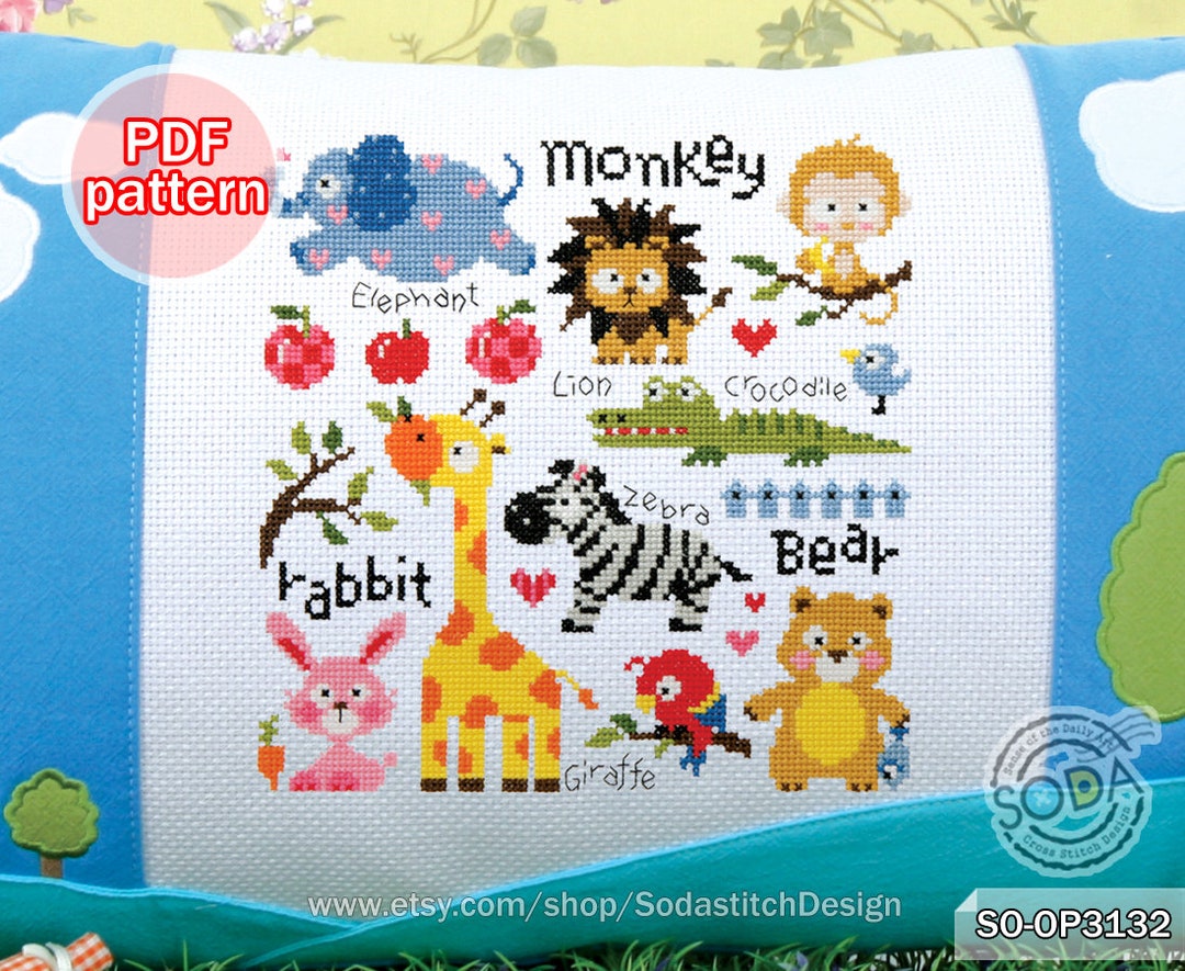 Cross Stitch Pattern Pdf Zoo Animal Elephant Crocodile Bear Lion ...