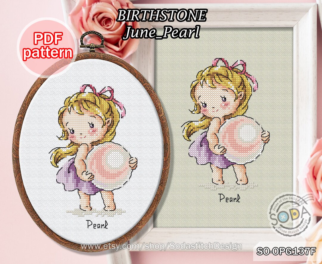 June Birthstone Cross Stitch Pattern Pdf Jewl Gem Chart Grid Scheme ...