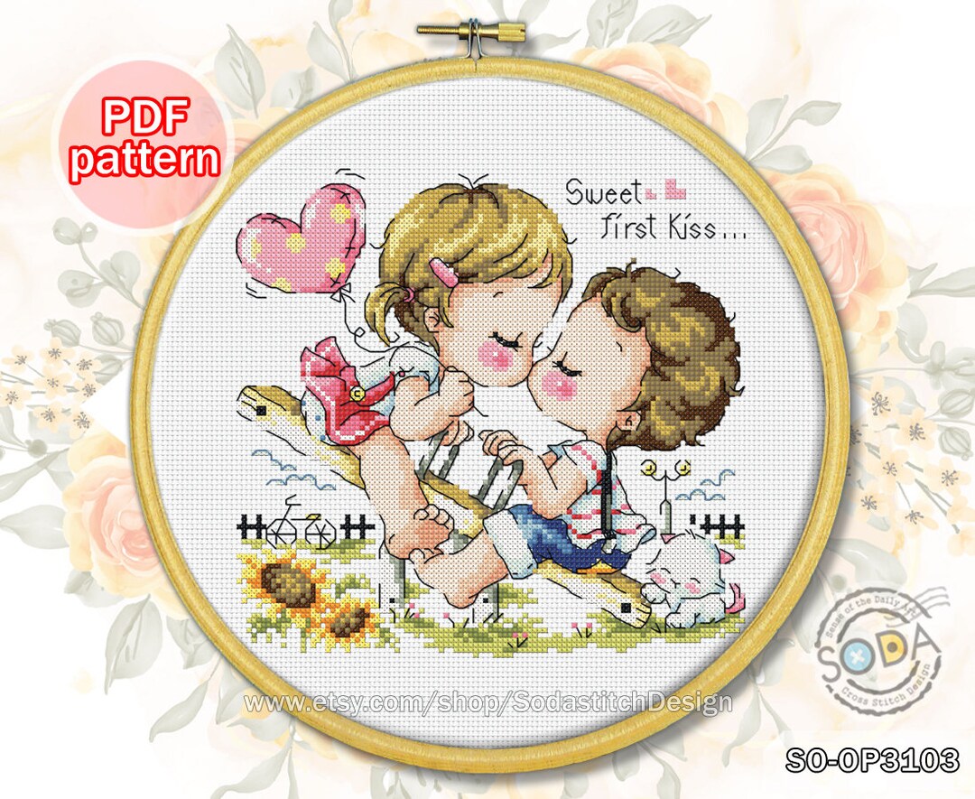 Cross Stitch Pattern Pdf Cute Kids Kiss Love Modern Instant Pdf ...