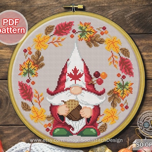 Cross Stitch Pattern Pdf Gnome Fairy Elf Pixie Autumn Fall Maple Canada ...