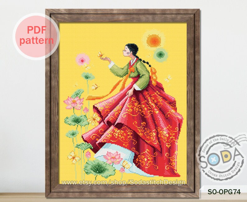 Cross Stitch Pattern Pdf Korea Clothes Culture, SO-OPG74 'A Lady in ...