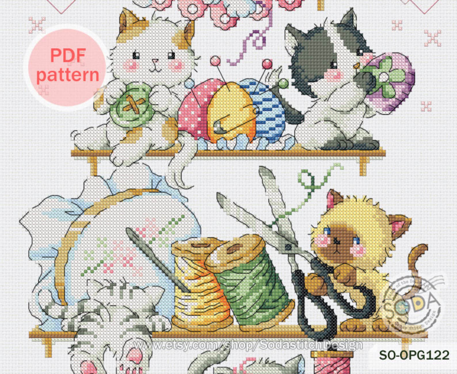 Cross Stitch Pattern Pdf Kitten Cat Kitty Cute Animal Modern Instant ...