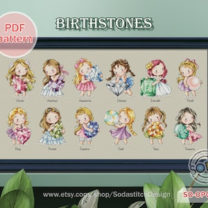 Birthstone Cross Stitch Pattern Pdf Jewl Gem Chart Grid Scheme Easy ...