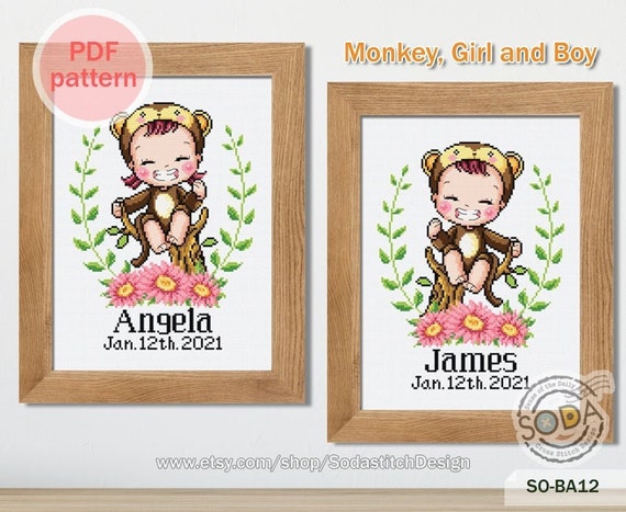 Monkey Cross Stitch Patternpdf Cross Stitch Chartcounted - Etsy