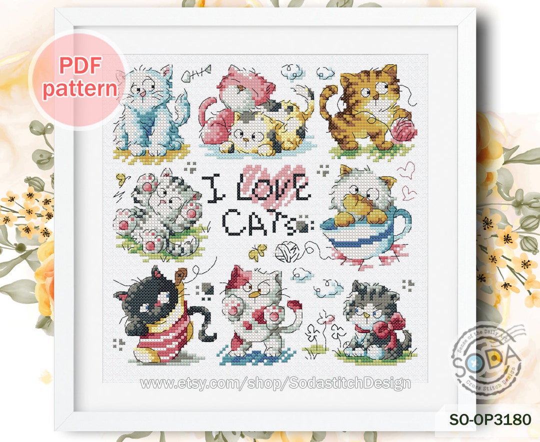 Cats Cross Stitch Pattern,cute Animal Kitten Kitty Modern Instant Pdf ...