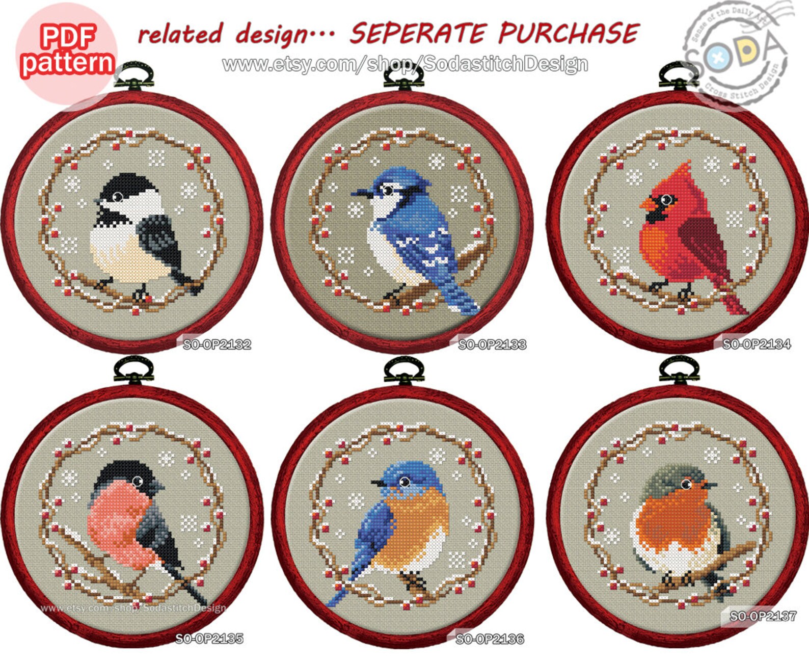 Cross Stitch Pattern Pdf Winter Birds Christmas Hoop Ornament - Etsy
