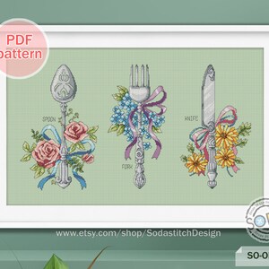 Cross Stitch Pattern,kitchen Dinning Room Decor Fork Spoon Knife Modern ...