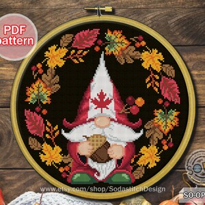 Cross Stitch Pattern Pdf Gnome Fairy Elf Pixie Autumn Fall Maple Canada ...
