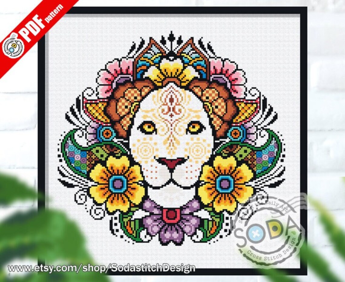 Lion Cross Stitch Patterncross Stitch Chartcounted Cross - Etsy