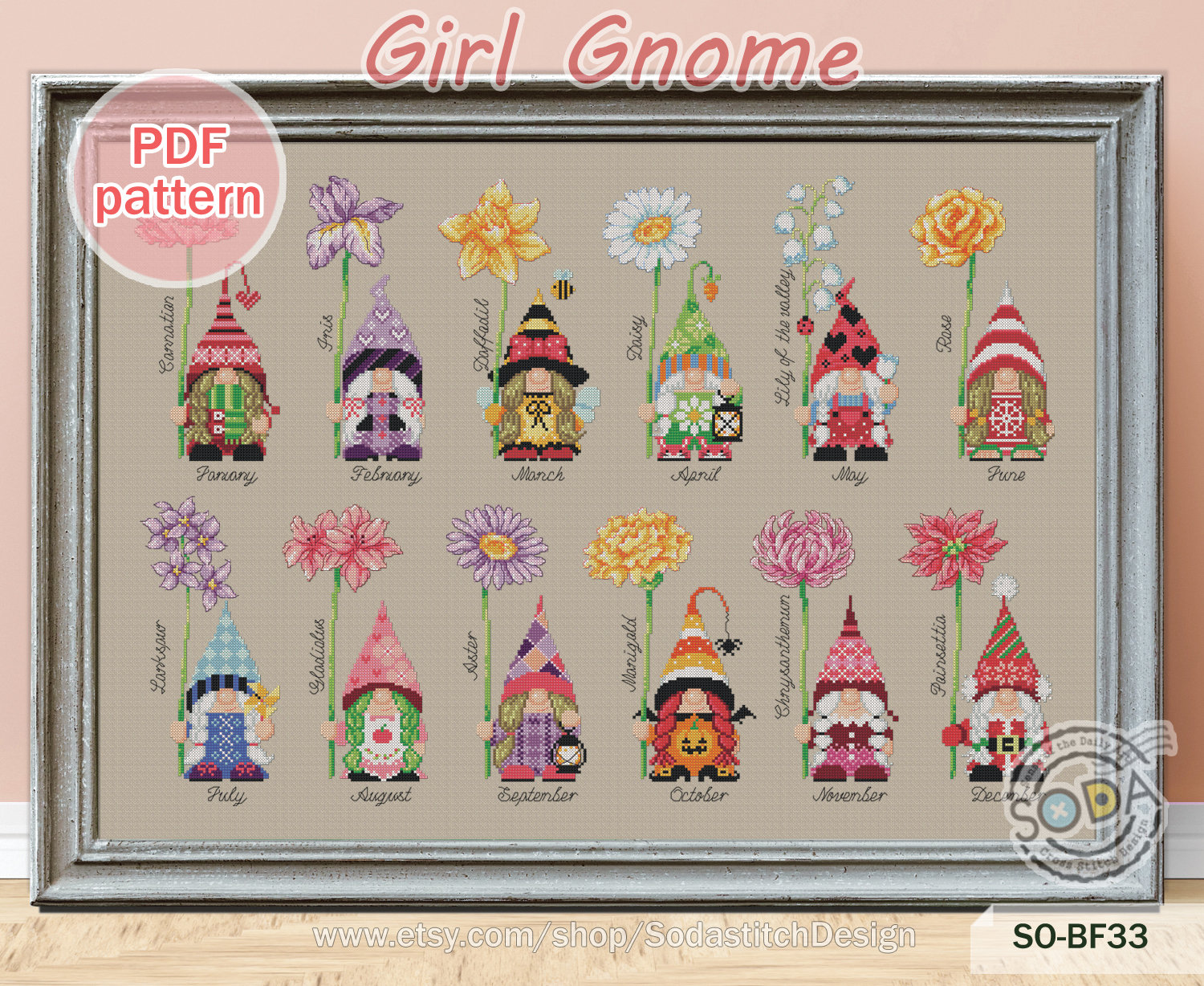 Birth Month Flower Cross Stitch Pattern12 Month Gnome Fairy - Etsy Canada