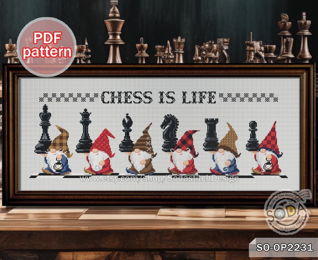 Cross Stitch Pattern Pdf Gnome Chess Game Hobby Chess Room Decor Fairy ...