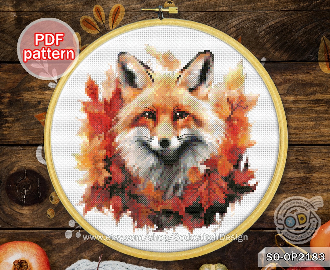Cross Stitch Pattern Pdf Red Fox Autumn Fall Fallen Leaves Forest ...