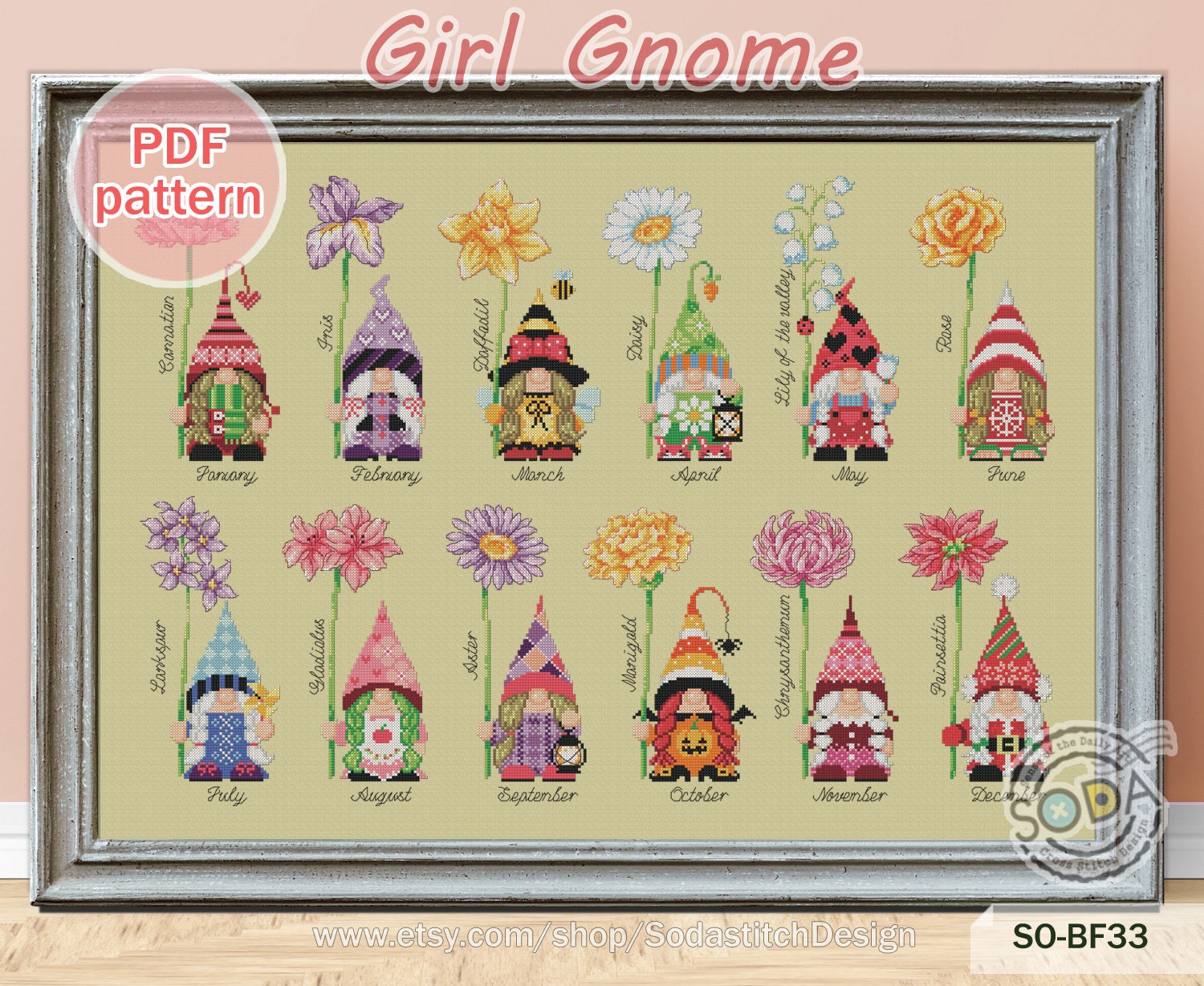 Birth Month Flower Cross Stitch Pattern12 Month Gnome Fairy - Etsy Canada
