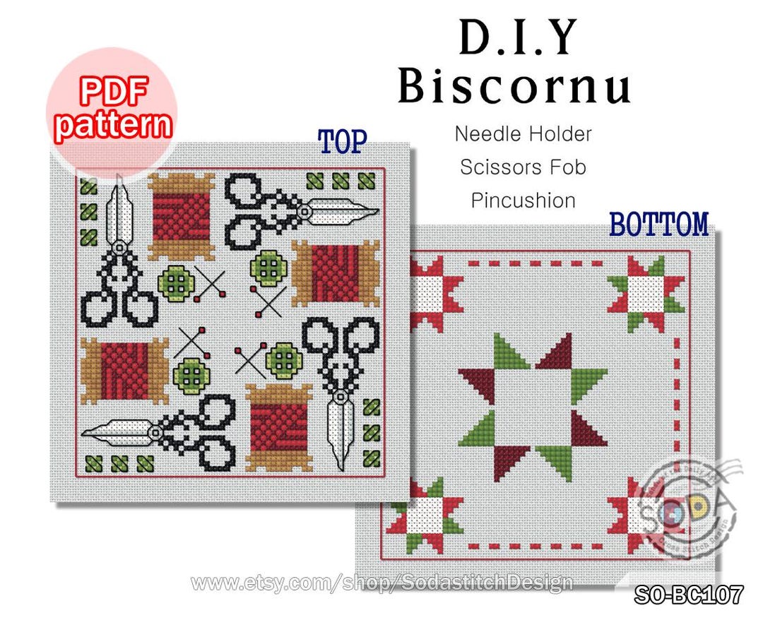 Cross Stitch Pattern Pdf Needle Holder Pincushion Scissors Fob Sampler ...