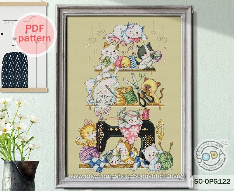 Cross Stitch Pattern Pdf Kitten Cat Kitty Cute Animal Modern - Etsy