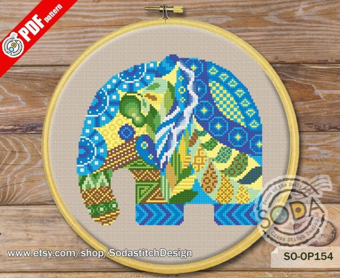 Elephant Cross Stitch Pattern,geometrical Figure Animal Chart,counted ...