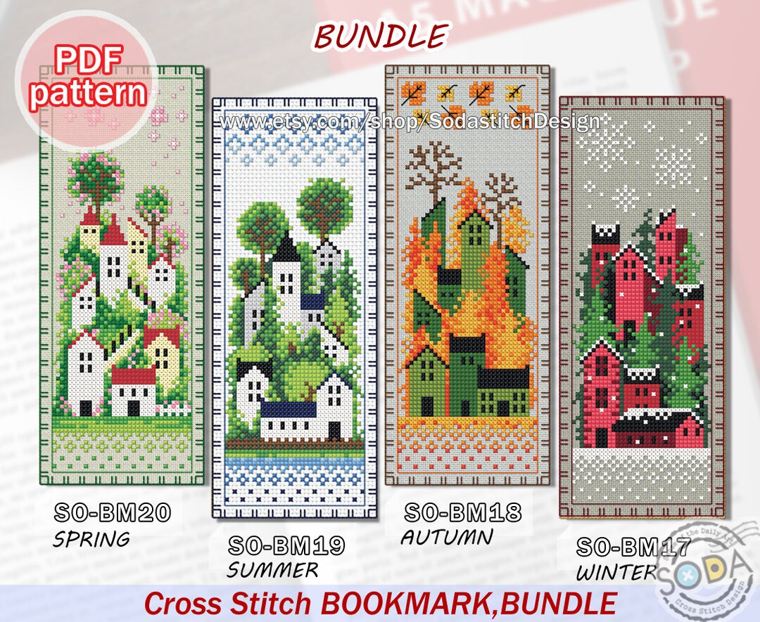 Cross Stitch Pattern Pdf Bookmark Reading, SO-BM21 'four Seasons ...