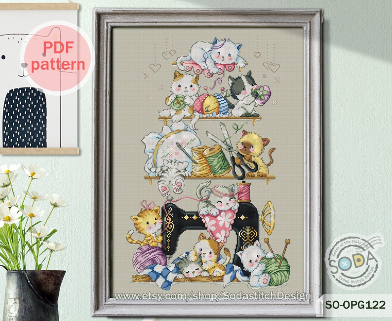 Cross Stitch Pattern Pdf Kitten Cat Kitty Pet Modern, SO-OPG122 'sewing ...