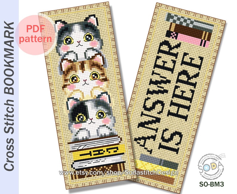 Bookmark Cat Cross Stitch Patternpdf Cross Stitch | Etsy