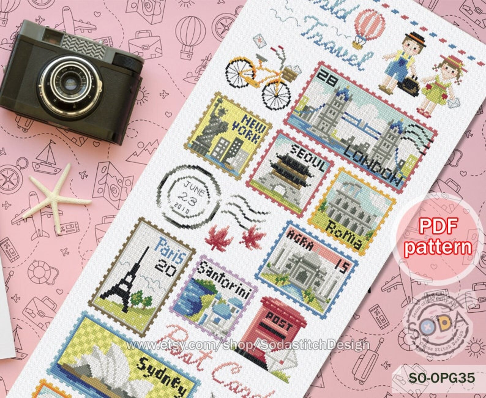 The World's Postage Stamp Cross Stitch Patternworld Tour | Etsy