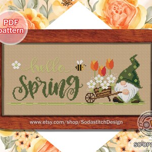 Cross Stitch Pattern Pdf Gnome Spring Four Season Bee Flower Fairy ...