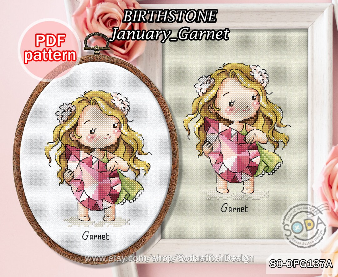January Birthstone Cross Stitch Pattern Pdf Jewel Gem Chart Grid Scheme ...