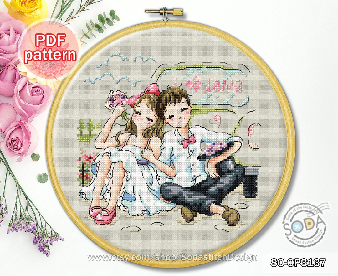 Modèle de point de croix pdf mariage mariée marié amant mariage couple ...