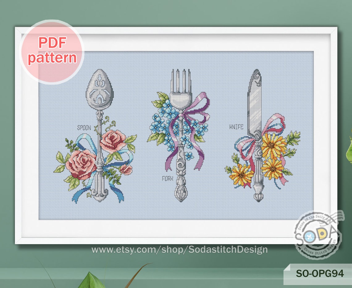 Cross Stitch Patternkitchen Dinning Room Decor Fork Spoon - Etsy